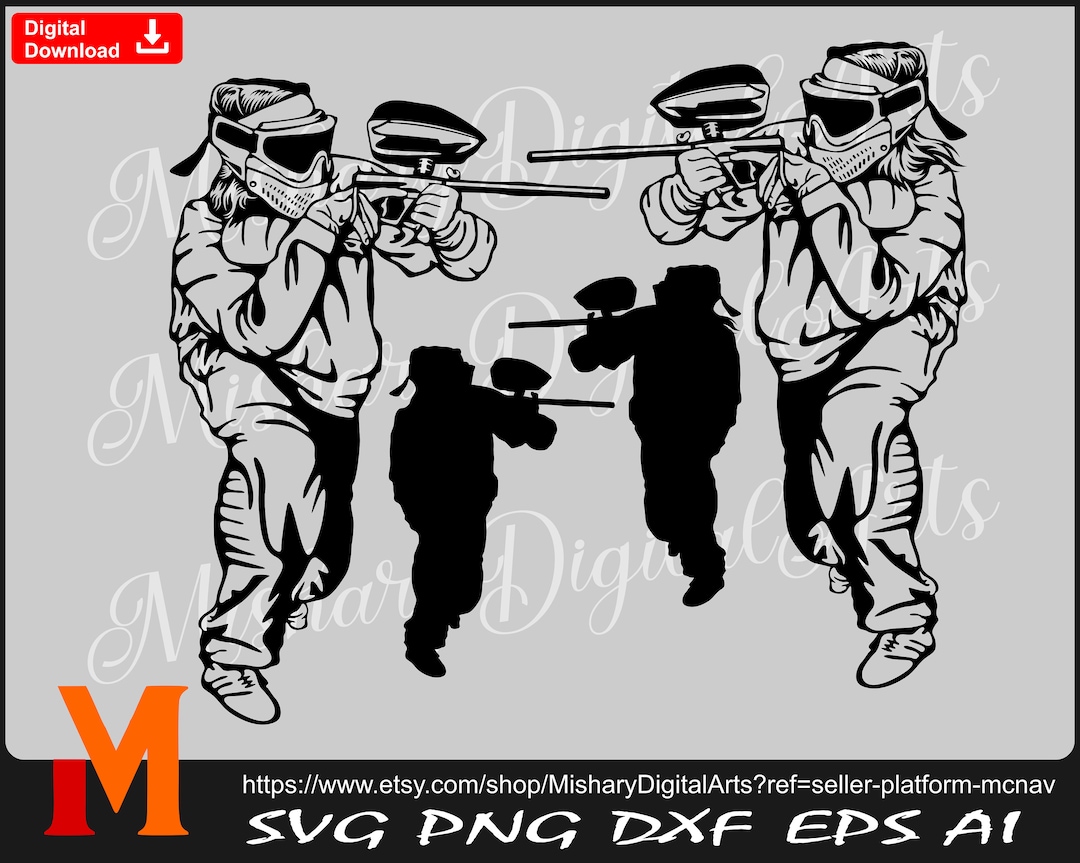 Paintball Silhouette, Paintball Svg Vector, Cameo, Cricut, CNC, Laser ...
