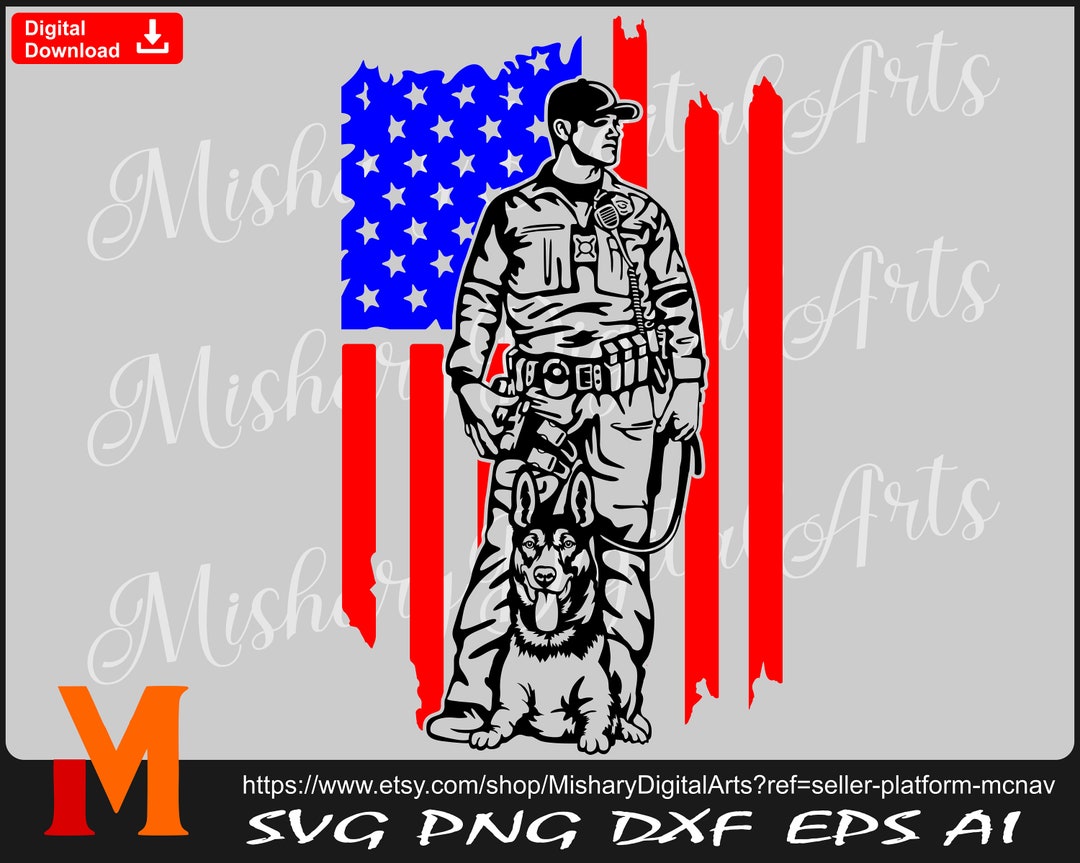 American K9 Unit Svg, Thin Blue Line Svg, K9 Handler Svg Silhouette ...