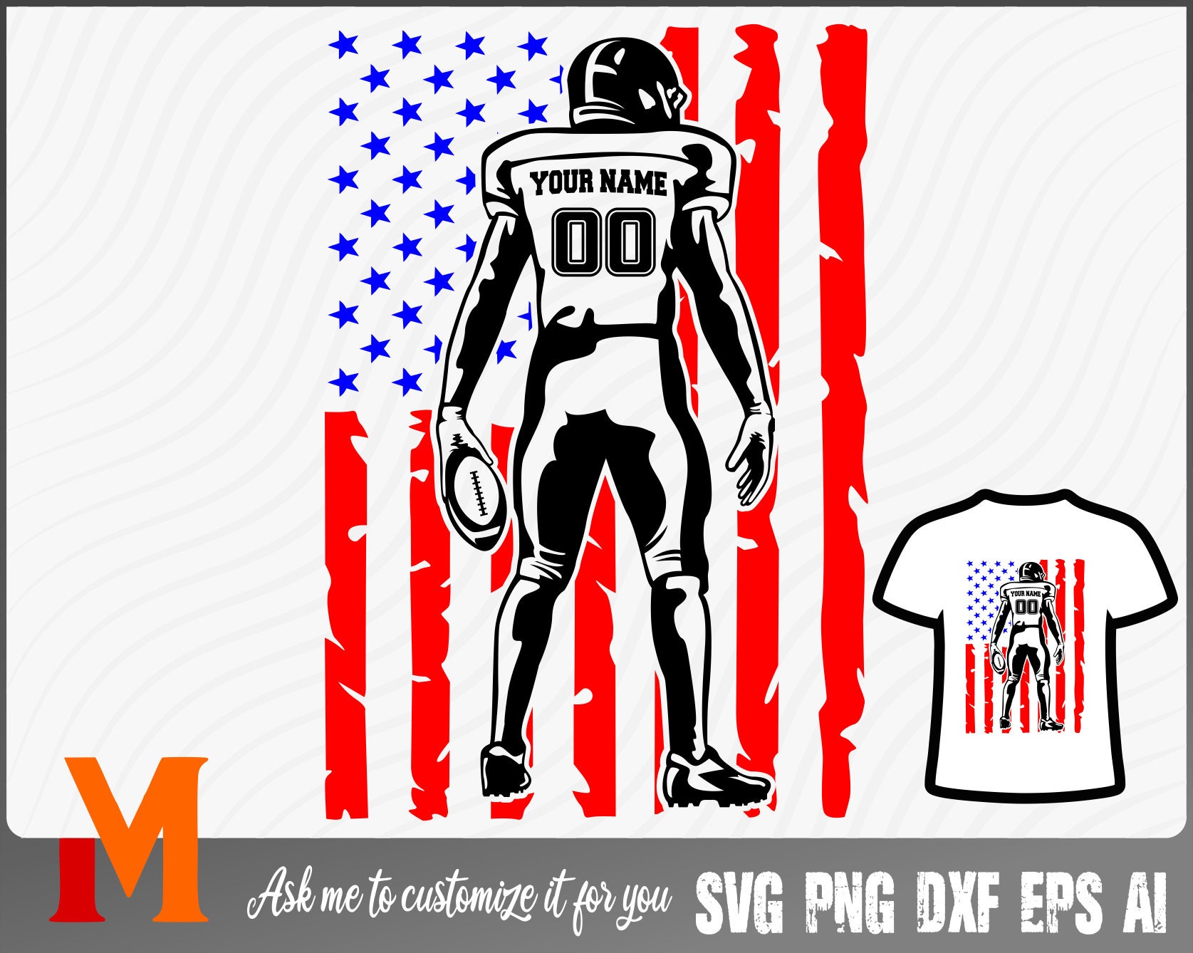 Patriotic US Flag Football Player Football SVG Football Cut - Etsy
