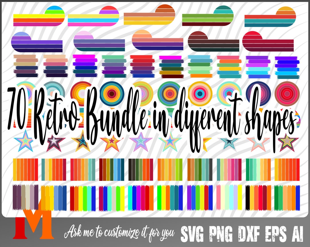 70 Retro Bundles in Different Shapes, Commercial Use, Retro Sunset ...