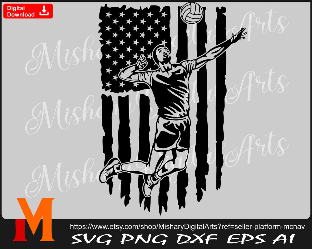 Volleyball Men Player Svg Spike Svg Patriotic Us Flag Svg - Etsy