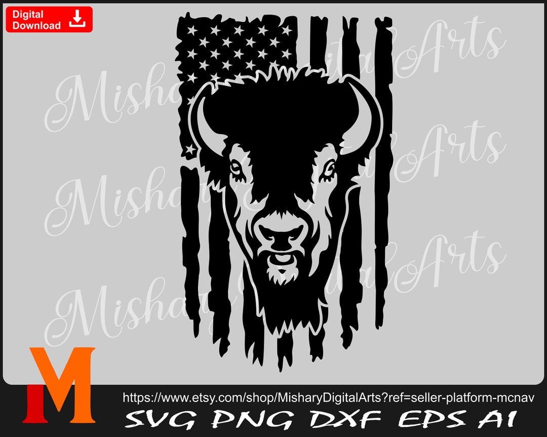 Patriotic Usa Flag Svg, Bison Svg, Buffalo Svg, Bison Vector, Clipart ...