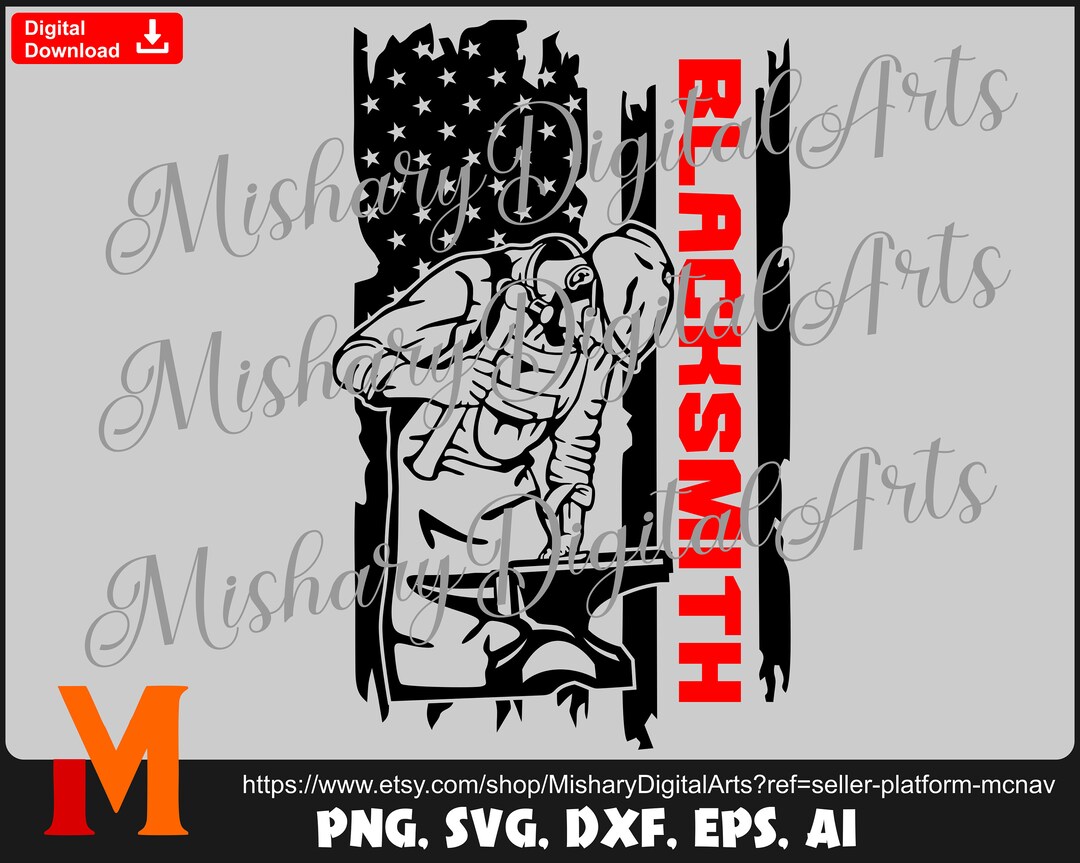 Blacksmith Silhouette Tattered US Flag Svg Blacksmith Svg - Etsy