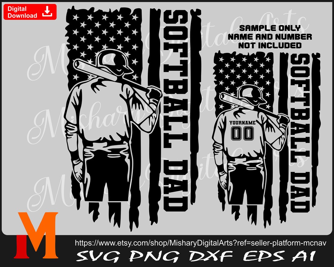 Softball Dad, Patriotic USA Flag Svg, Softball SVG - Softball Cut and ...