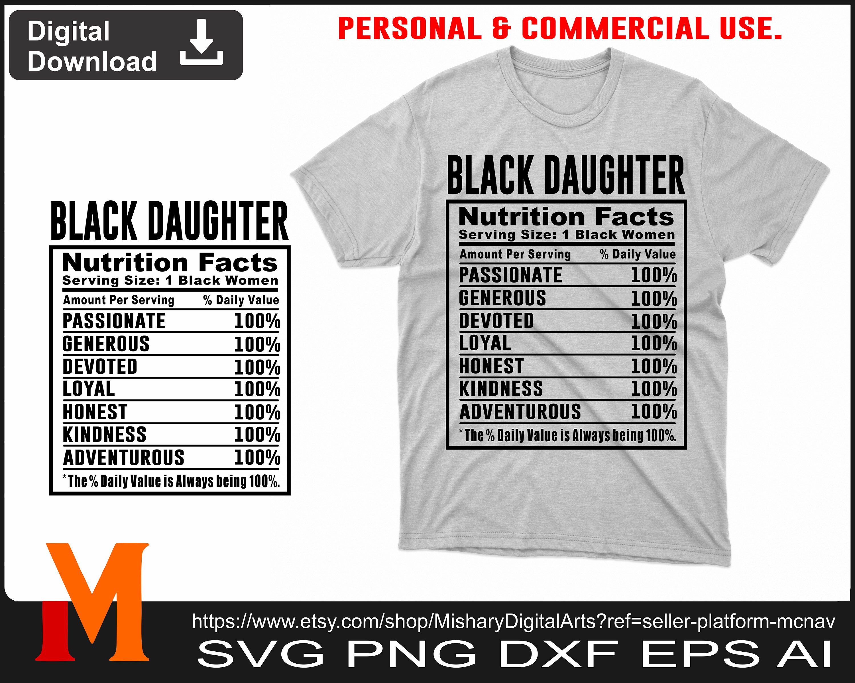 Black Daughter Nutrition Facts svg Nutrition Label svg Black | Etsy