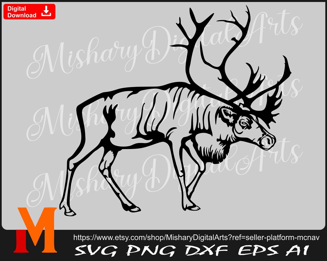 Caribou Reindeer svg, Reno svg, Deer svg, Animal svg, Silueta, Vector ...