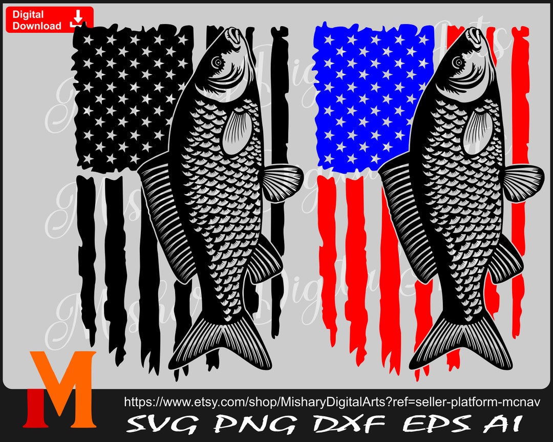 Carp Svg, American Flag Svg, Carp Fishing Svg, Vinyl Decal Sticker, T ...
