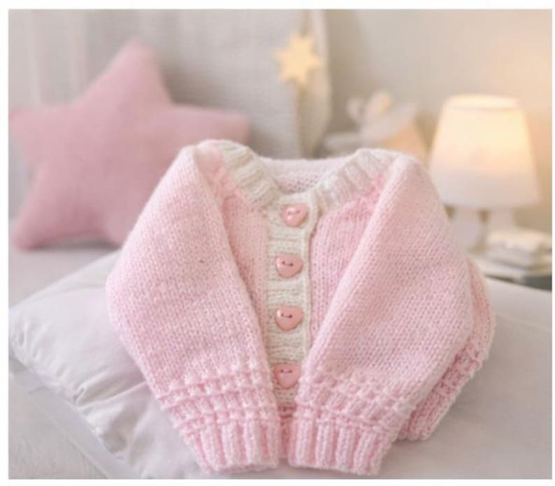 Hand Knitted Baby Cardigan | Pink & White | Age 3-6 Months | Original ...