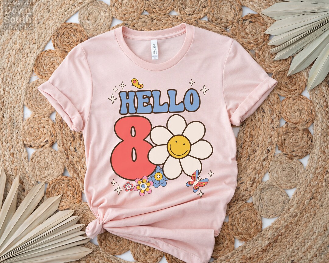 Retro Hello 80 Tee, Cute 80th Birthday Shirt, Hello Eighty Tshirt ...