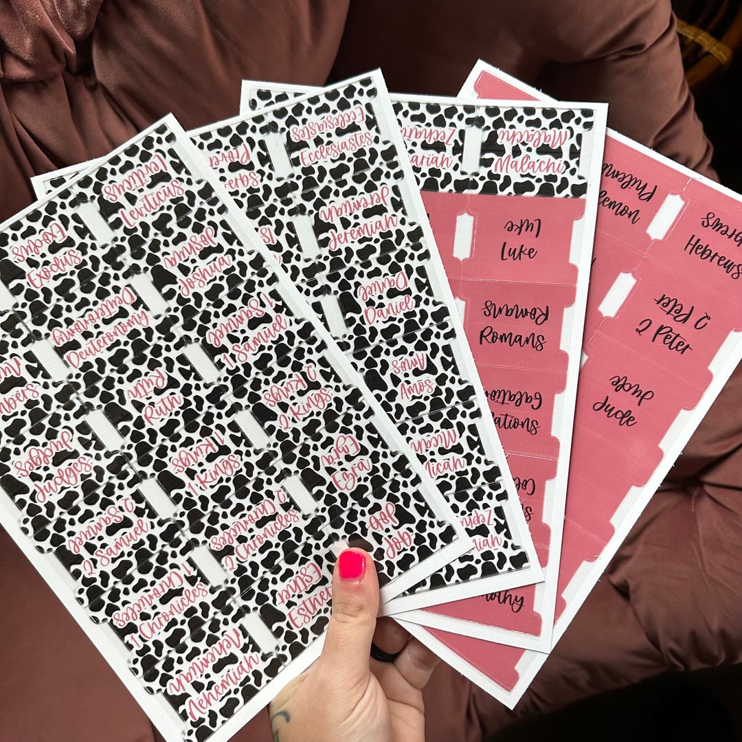 Pink Cow Print Peel and Stick Bible Tabs - Etsy