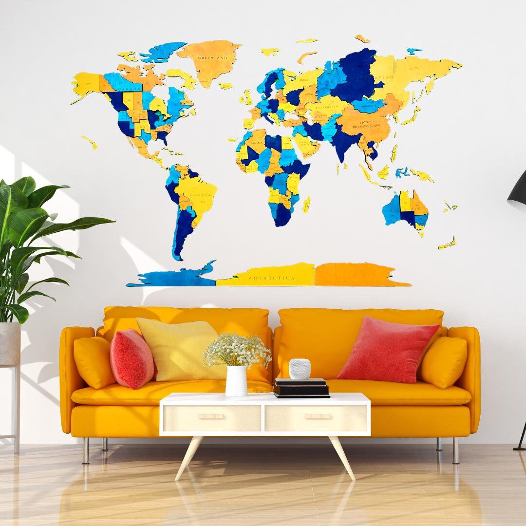Golden Bay Wooden World Map, 3D World Map, Wall Wooden World Map, 3D ...