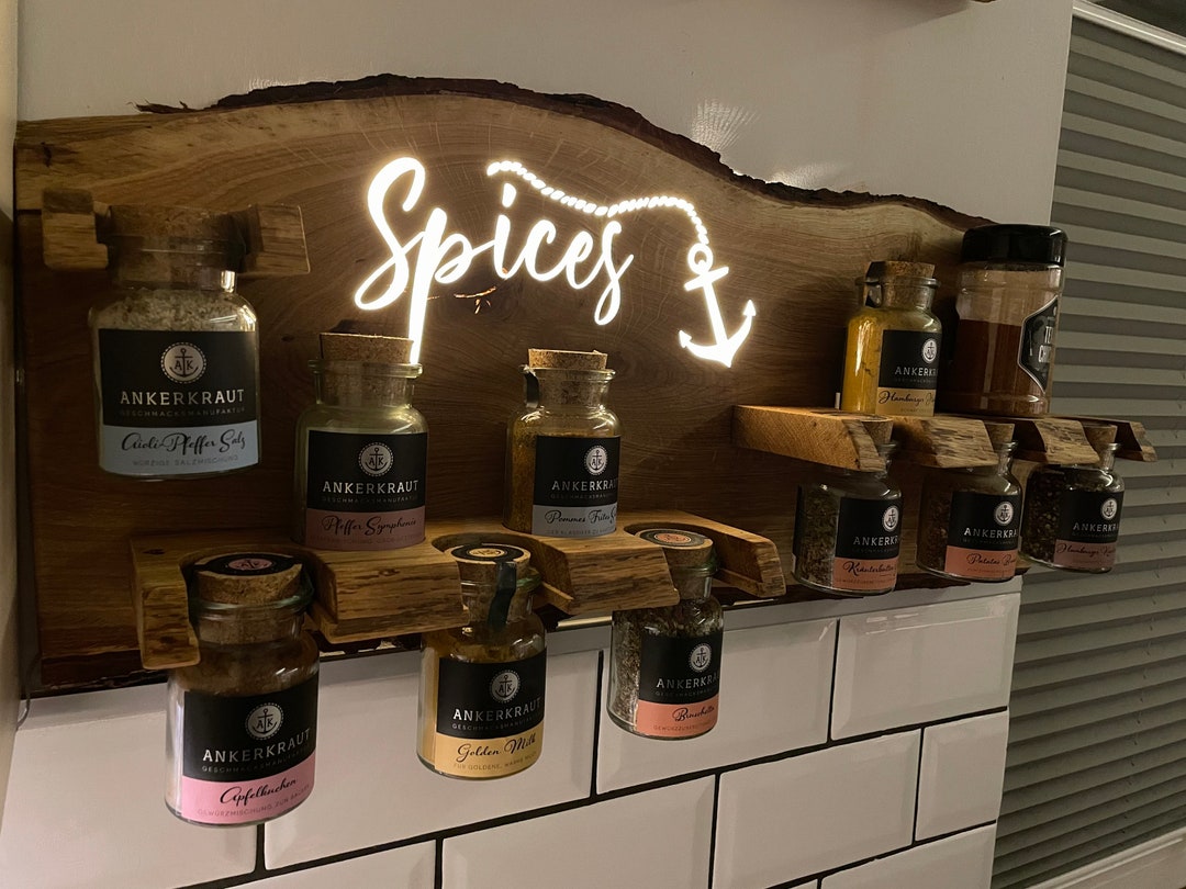 Oak Spice Rack Oak Shelf Kitchen Shelf Spices Illuminated - Etsy
