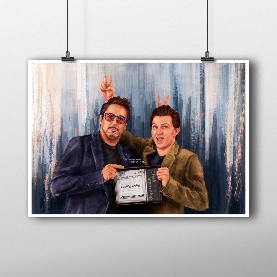 Tony Stark and Peter Parker Illustration Art Print - Marvel Spider-man ...