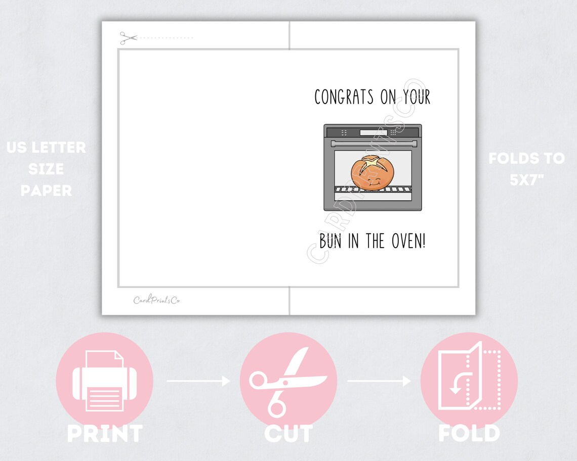 Printable Bun in the Oven Card, 5x7 Instant Download Card, Cute ...