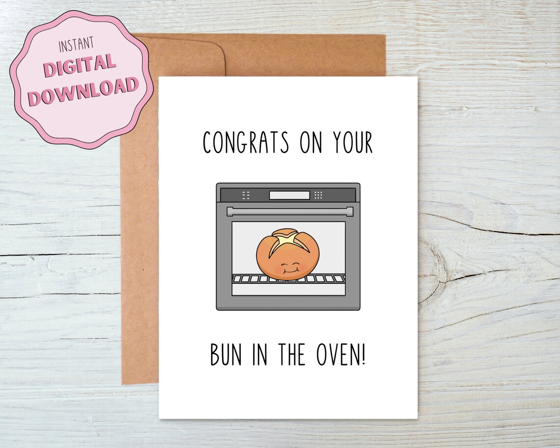 Printable Bun in the Oven Card, 5x7 Instant Download Card, Cute ...