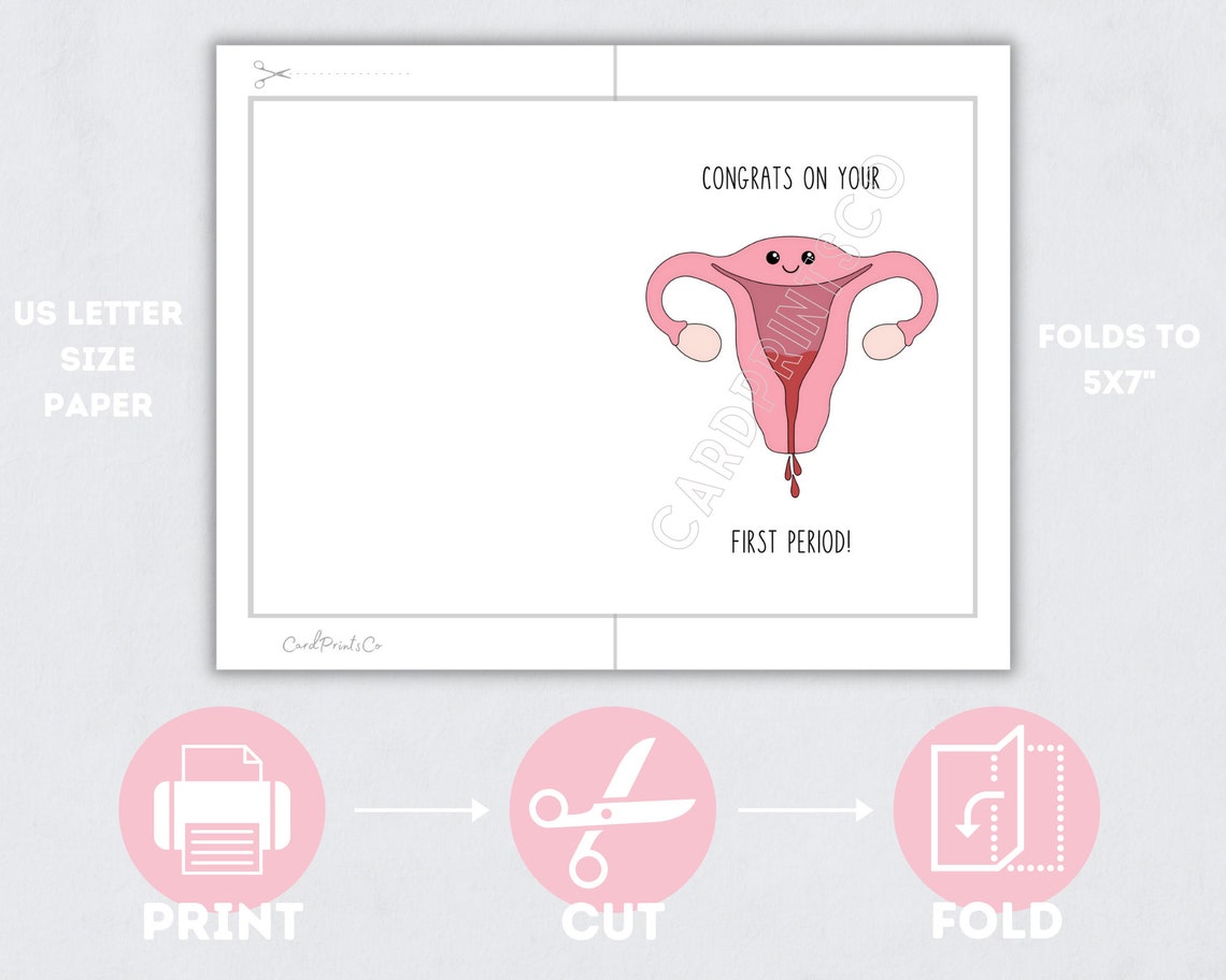 Printable Congrats on Your First Period Card, 5x7 Cute Congratulations ...