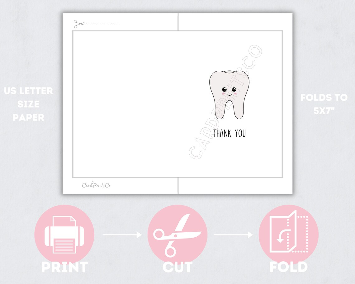 Printable Thank You Card for Your Dentist, 5x7 Cute Tooth Design to ...