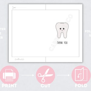 Printable Thank You Card for Your Dentist, 5x7 Cute Tooth Design to ...
