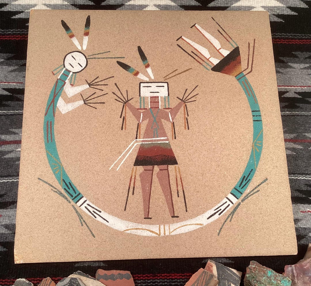 Large Vintage Navajo Rainbow and Whirling Yel Sand Painting - Etsy