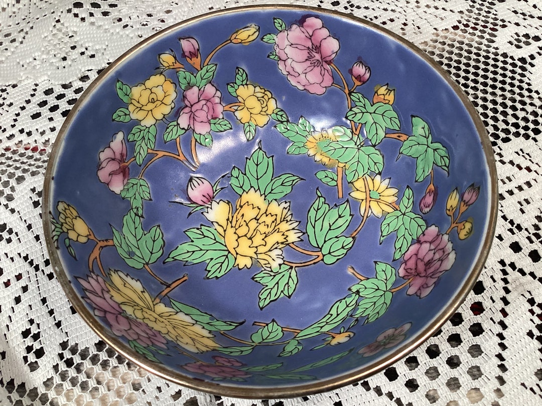 Beautiful Vintage Chinese Hand Painted Floral Relief Bowl - Etsy