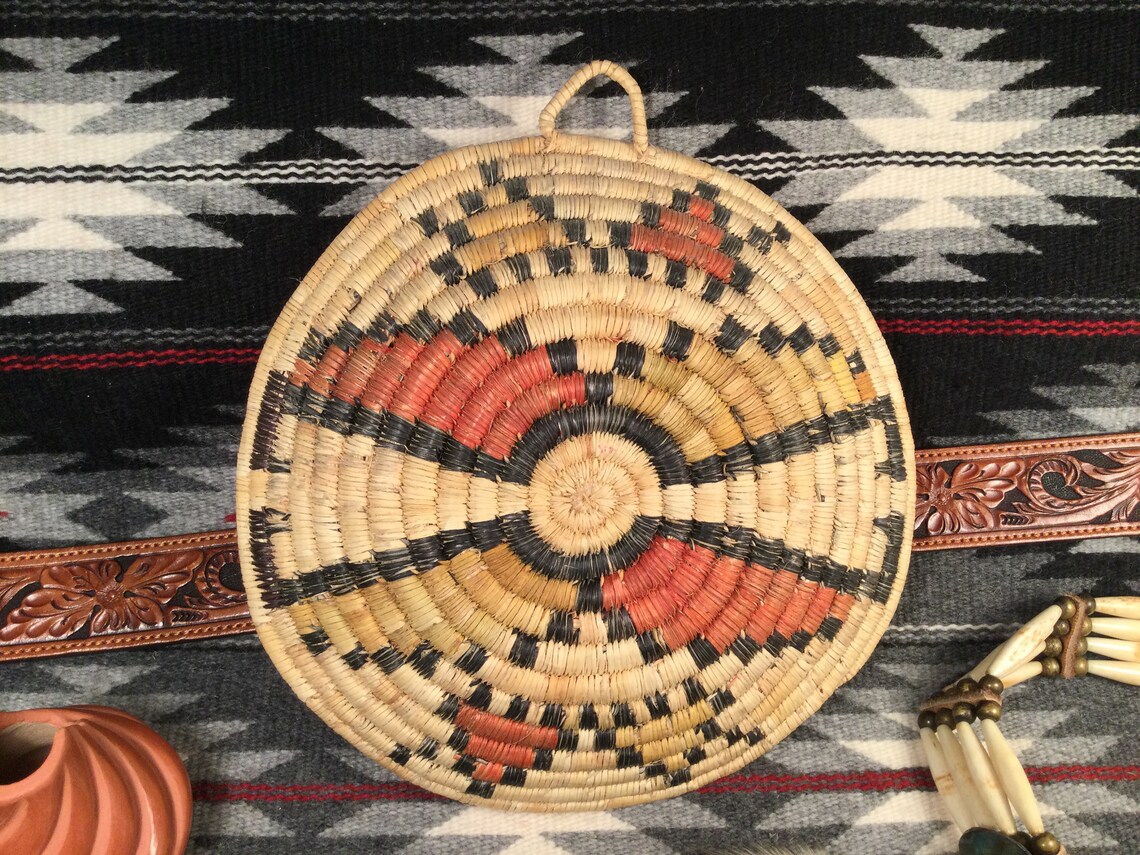 Hopi Indian Vintage Polychrome Coil Plaque With Geometric Design - Etsy