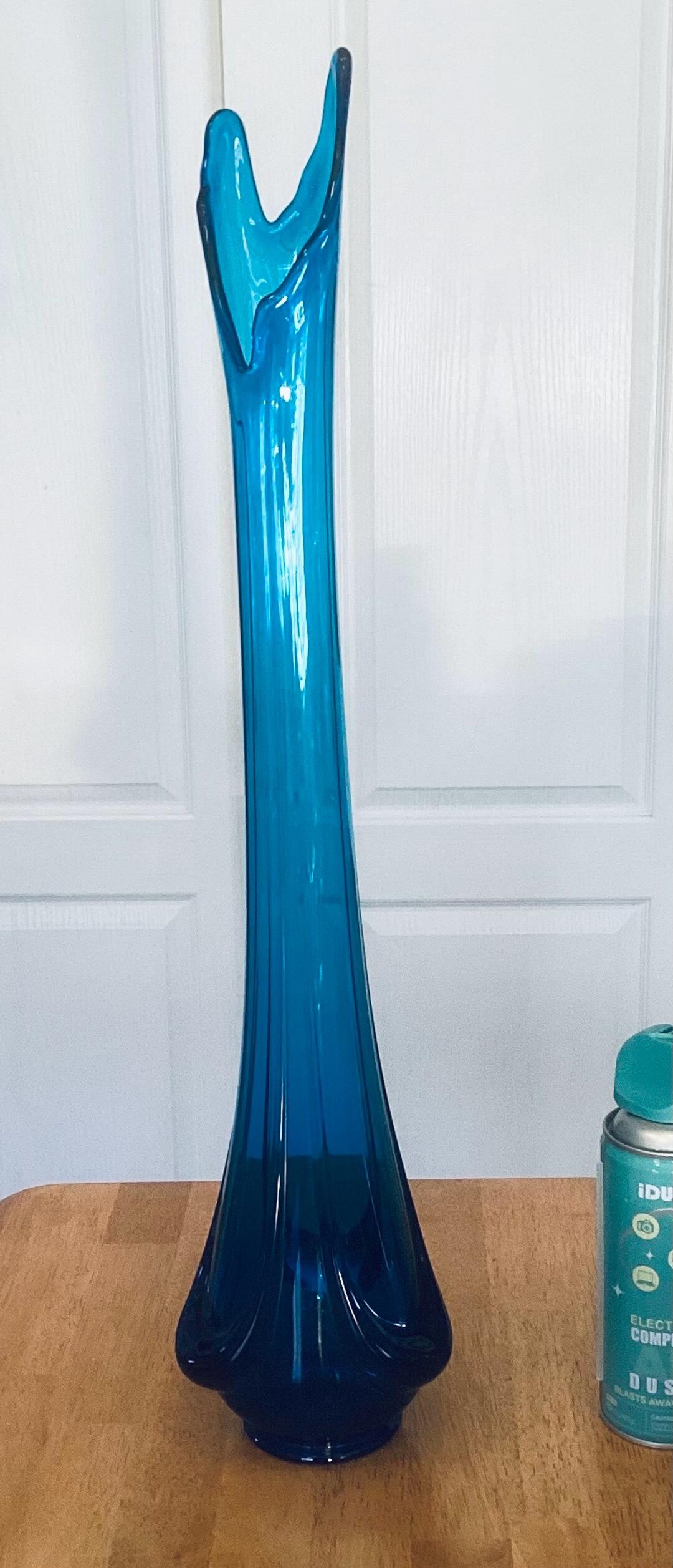 Vintage MCM Viking Drape Swung Fingered Glass Vase Bluenique 26” Tall ...