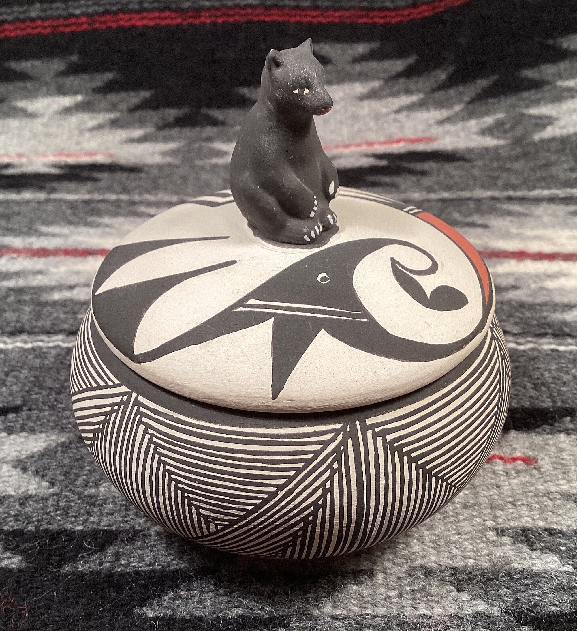 Acoma Pueblo Native American Unique Covered Bowl With Bear Handle by ...