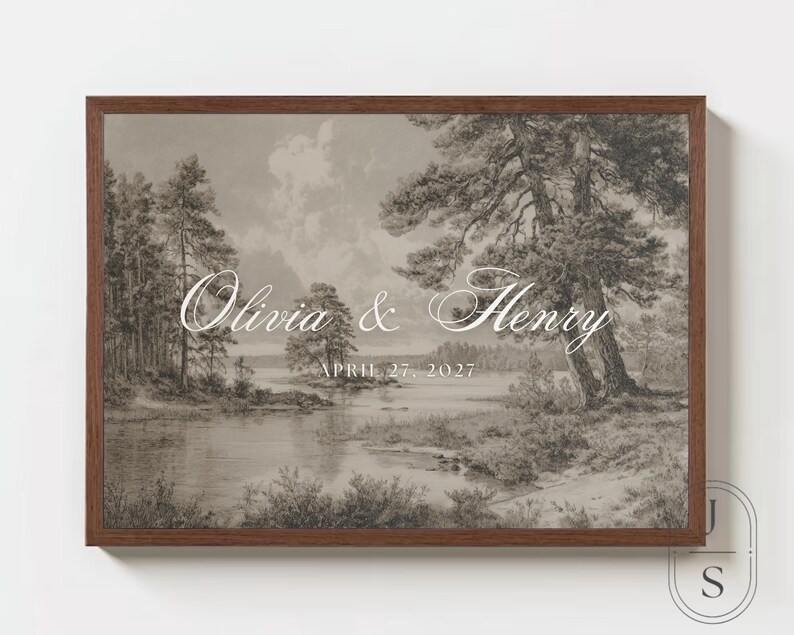 Sepia Muskoka Forest Wedding Welcome Sign Art Framed Matte Paper Print