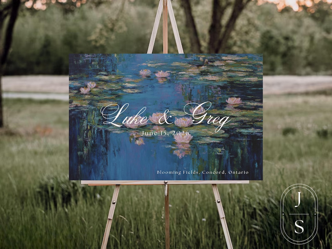 Water Lilies Wedding Welcome Sign Painting Art (personalized Digital ...