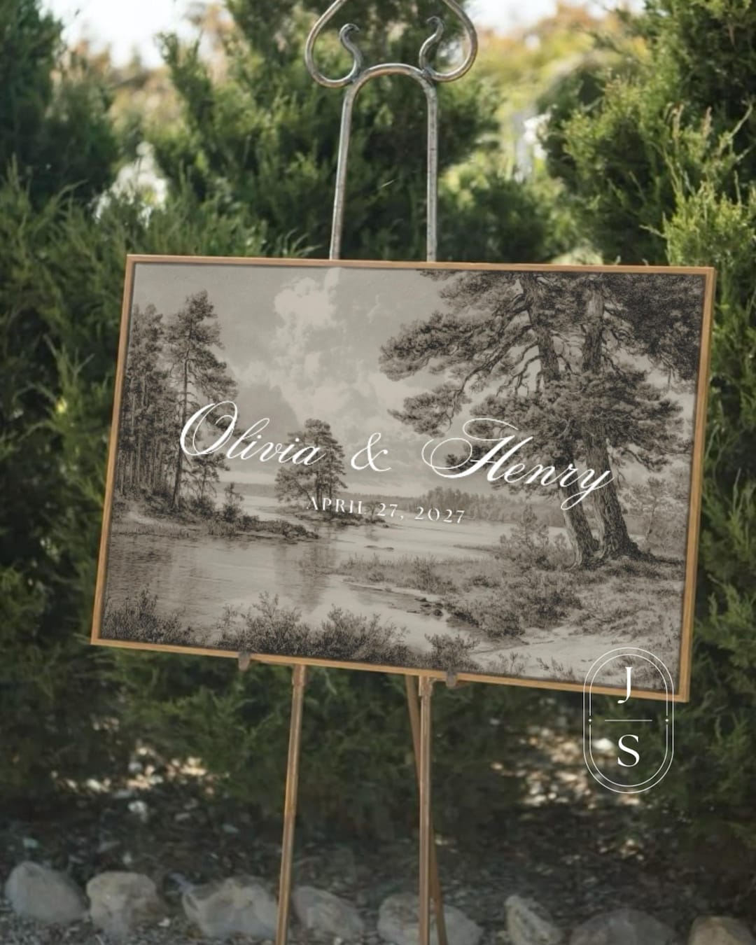 Muskoka Forest Wedding Welcome Sign Sepia Painting Art (unframed Print ...