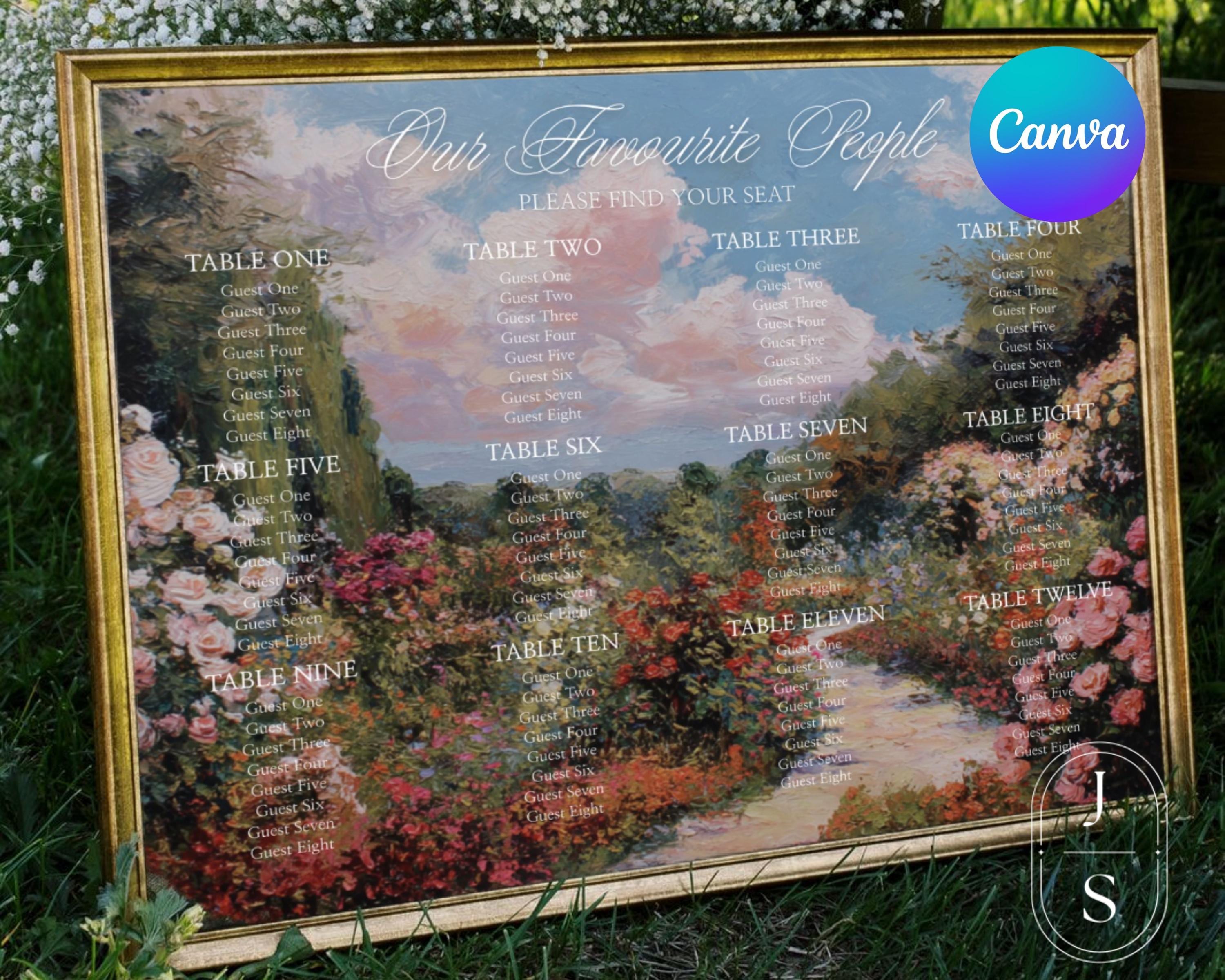 Romantic Garden Artwork Seating Chart Template (alphabetical & Table ...