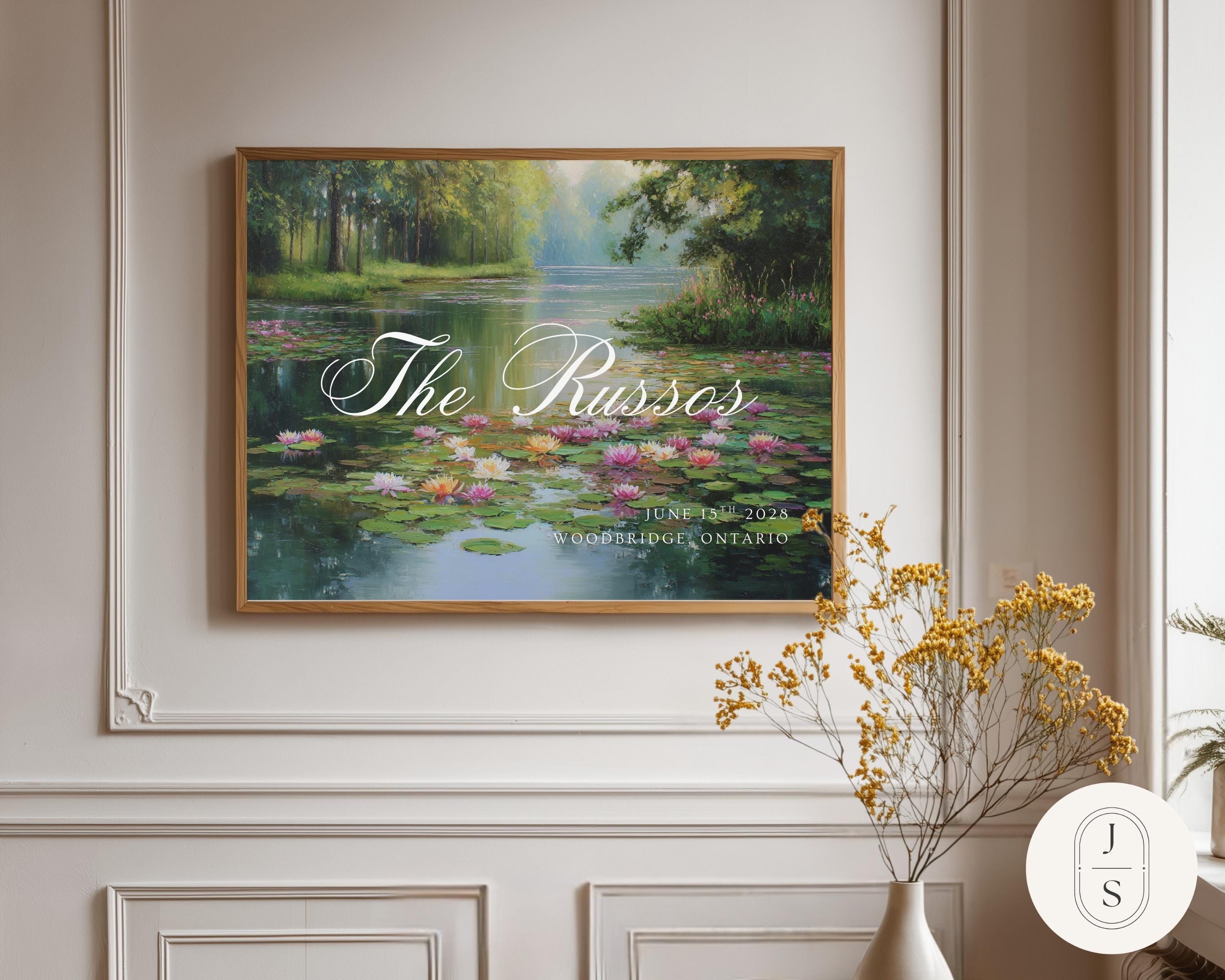 Serene Water Lilies Wedding Welcome Sign Artwork | Unframed and Framed ...
