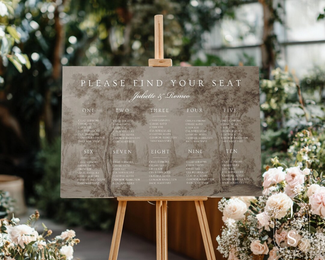 Sepia Treescape Seating Chart Sign Painting Art (personalized Digital ...