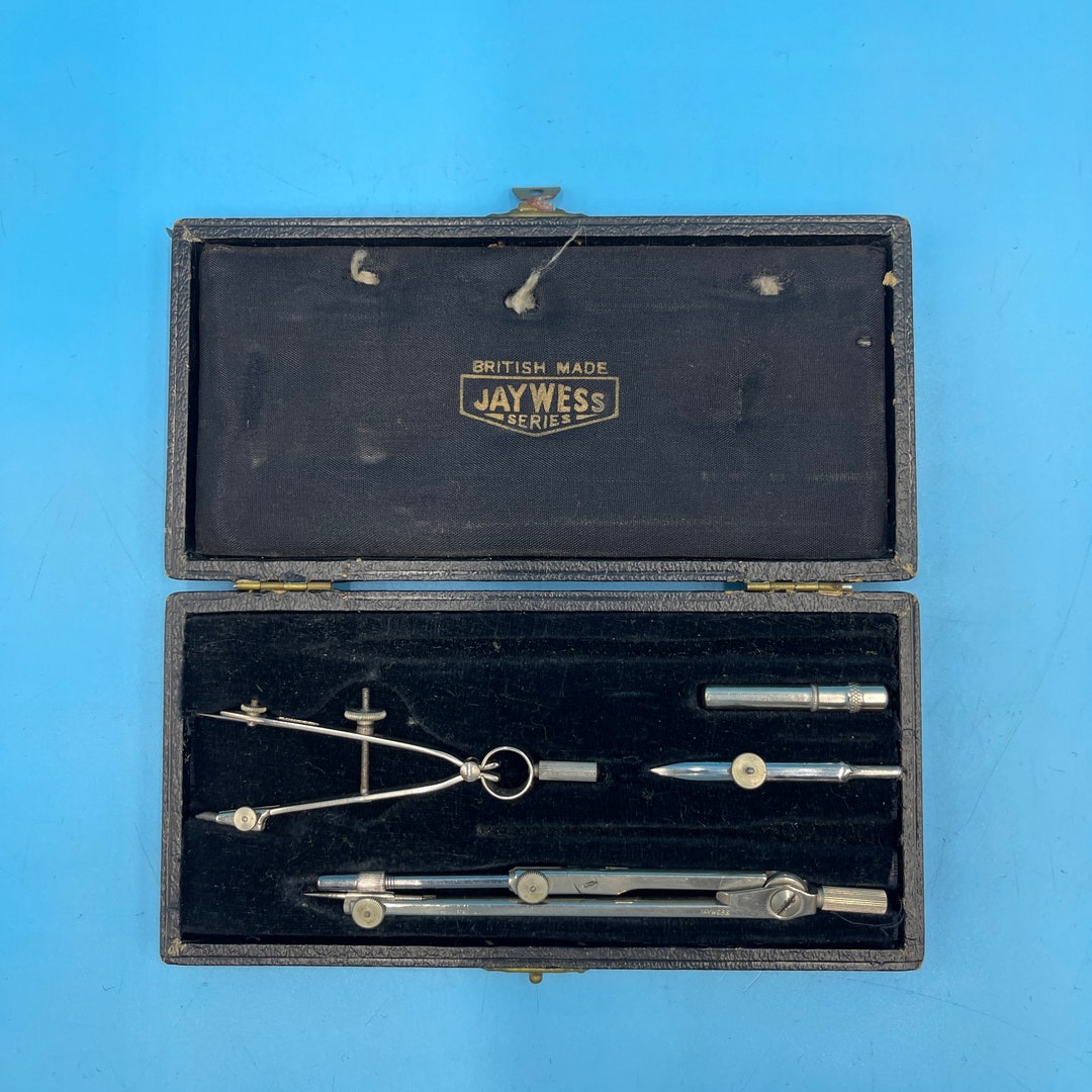 Vintage Jay Wess British Drawing Drafting Tool Instrument Set Compass ...