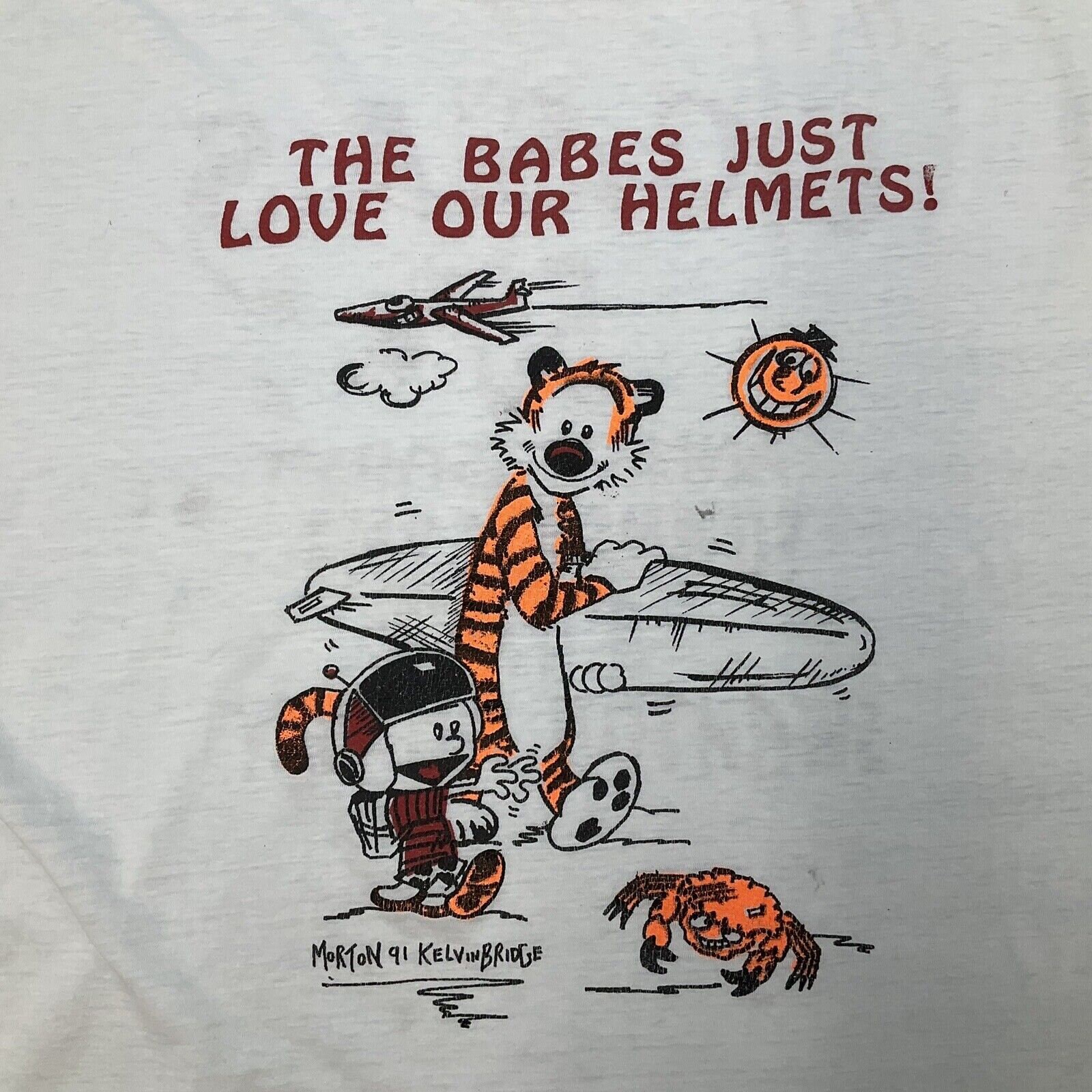Vtg 1990s Calvin and Hobbes Surfing RAF Summer Camp Single Stitch T ...