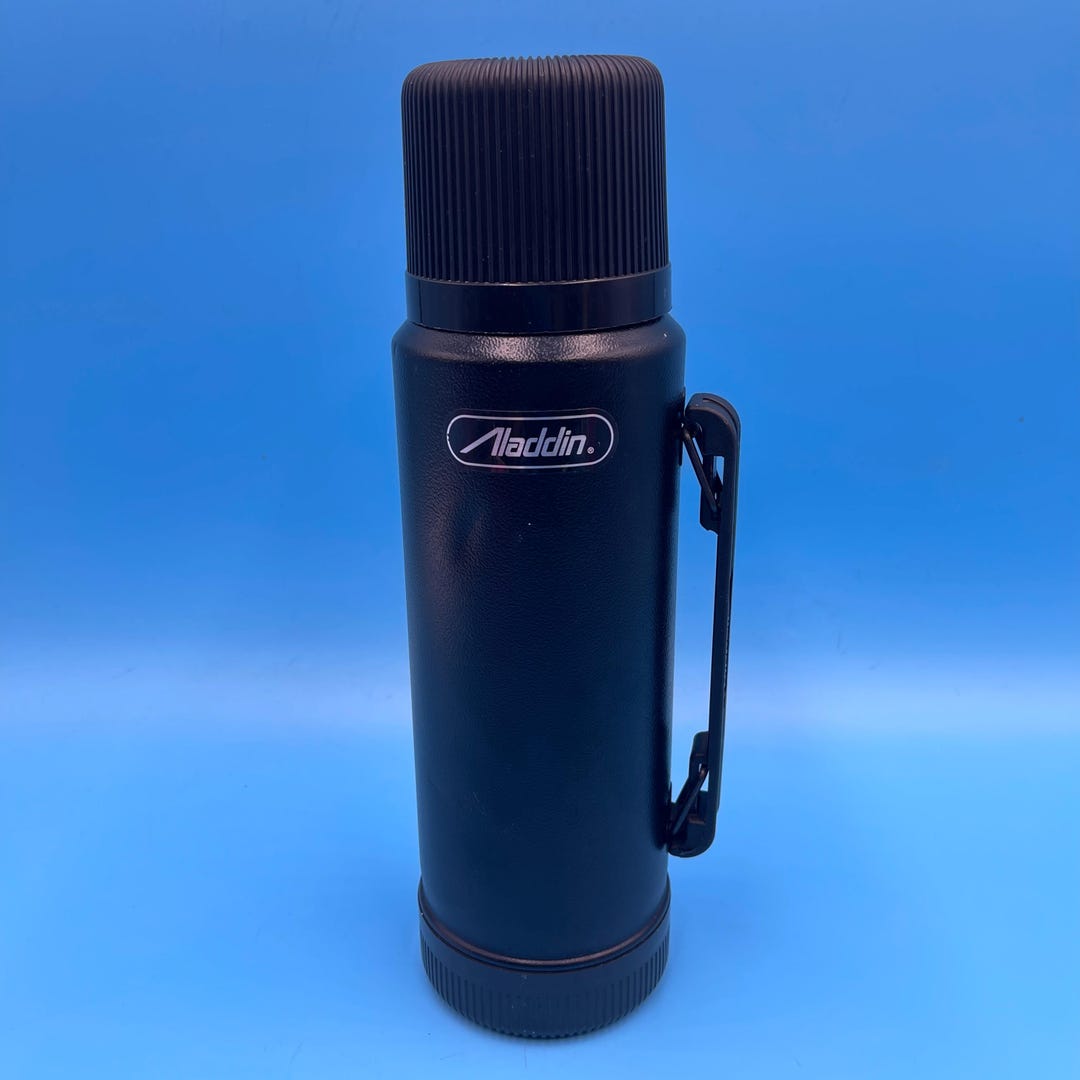 Vintage Aladdin Thermos Vacuum Flask Rugged Quart Steel Black Made USA ...