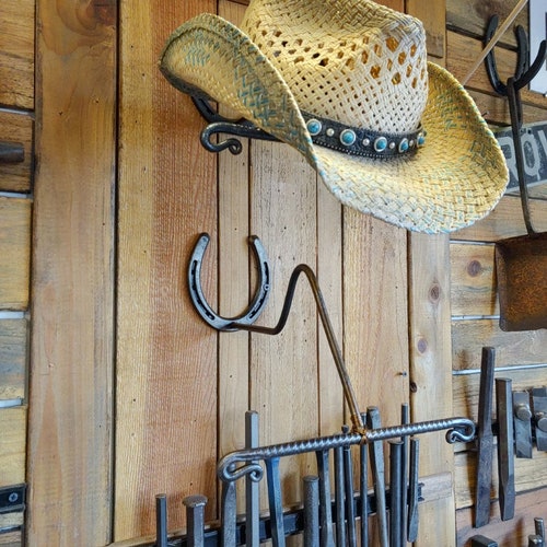 Rustic Hand Forged Cowboy Hat Rack Gift Ranch/barn - Etsy