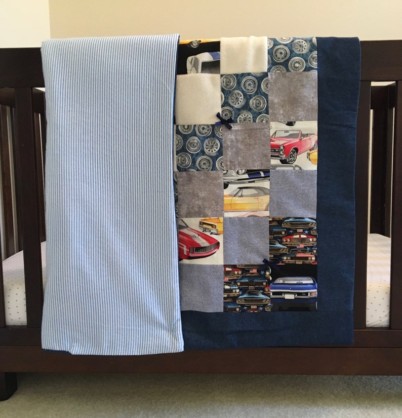 Muscle Car Mania - Handmade Baby Quilt, Baby Boy Blanket, Car Theme ...