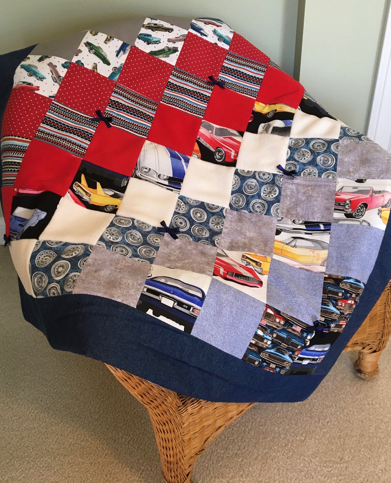 Muscle Car Mania - Handmade Baby Quilt, Baby Boy Blanket, Car Theme ...