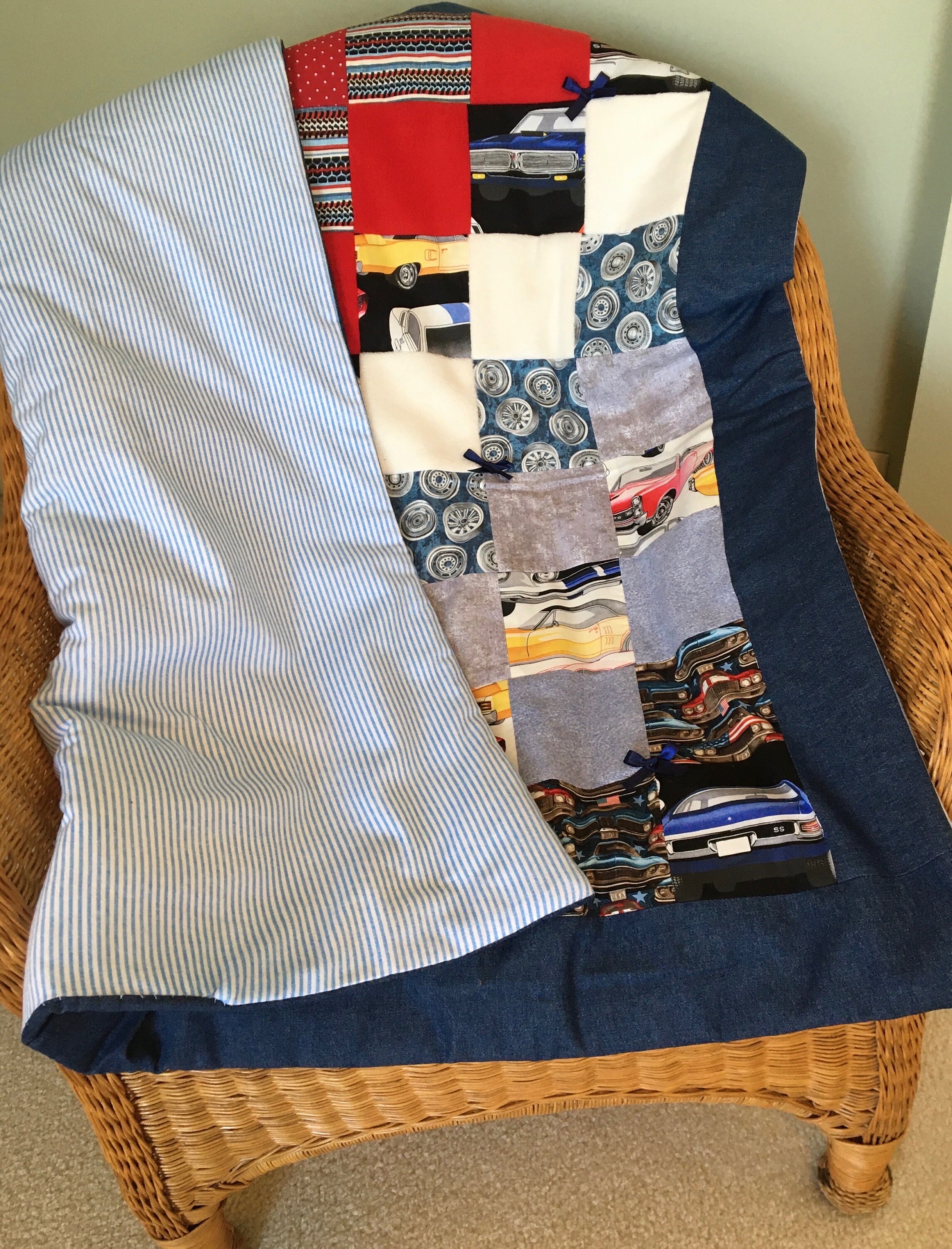 Muscle Car Mania - Handmade Baby Quilt, Baby Boy Blanket, Car Theme ...