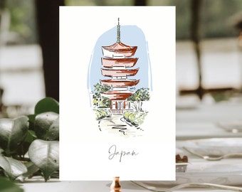 Location Wedding Name Cards | Illustrated Bespoke Wedding Table Cards ...