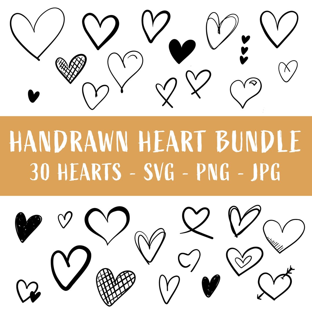 Handrawn Heart Bundle, Heart Svg, Doodle Heart Svg, Sketch Heart Svg ...