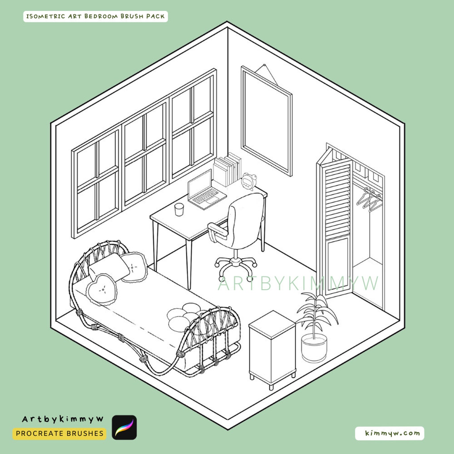 Procreate Isometric Bedroom Drawing Brush Pack High Quality - Etsy