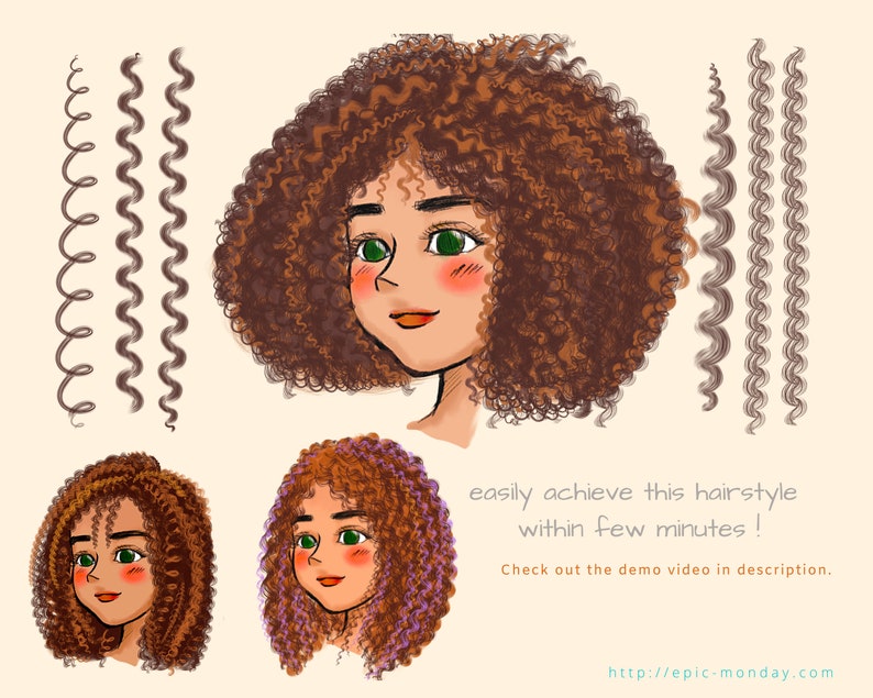 20 Curly Hair & Braids Procreate Essential Brushes, Digital Brushes ...