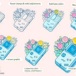 Procreate Kawaii Floral Art Brushes • Cute Illustration • Stamp Brushes ...