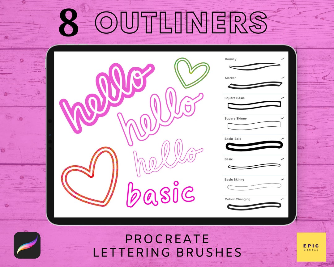 8 Procreate Outline Brushes for Lettering and Drawing , With 1 Colour ...