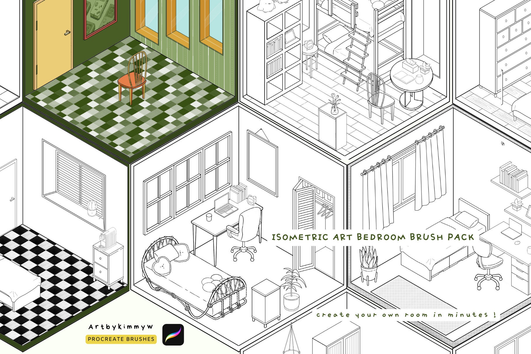 Procreate Isometric Bedroom Drawing Brush Pack High Quality - Etsy