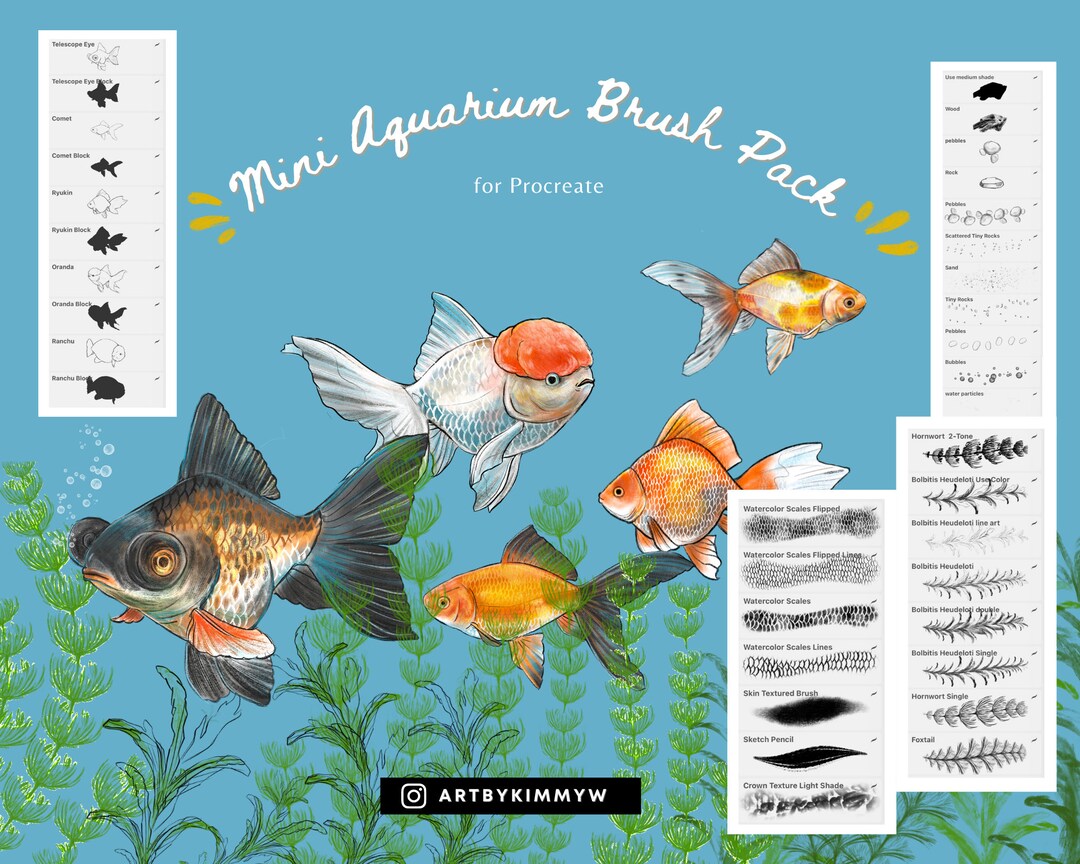 Procreate Mini Aquarium Premium Brush Pack | Goldfish | Aqua Plants ...