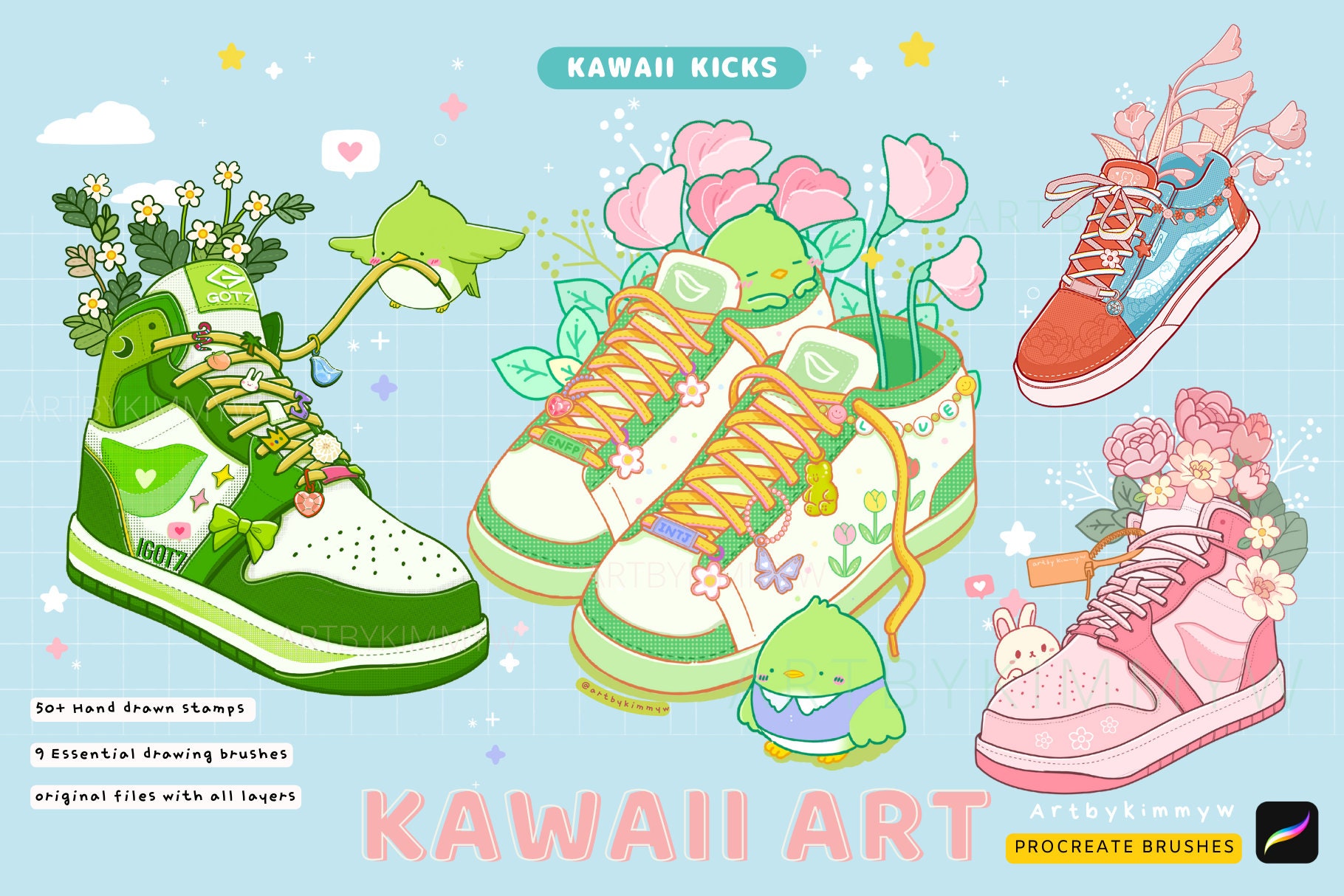 Procreate Kawaii Sneakers Brush Pack • Cute Illustration • Stamp ...