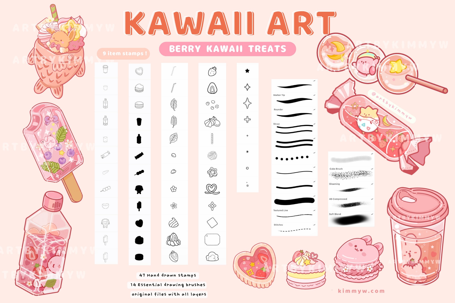Procreate Berry Kawaii Dessert Stamp Pack • Cute Illustration • Digital Brushes • Bullet Journal ...